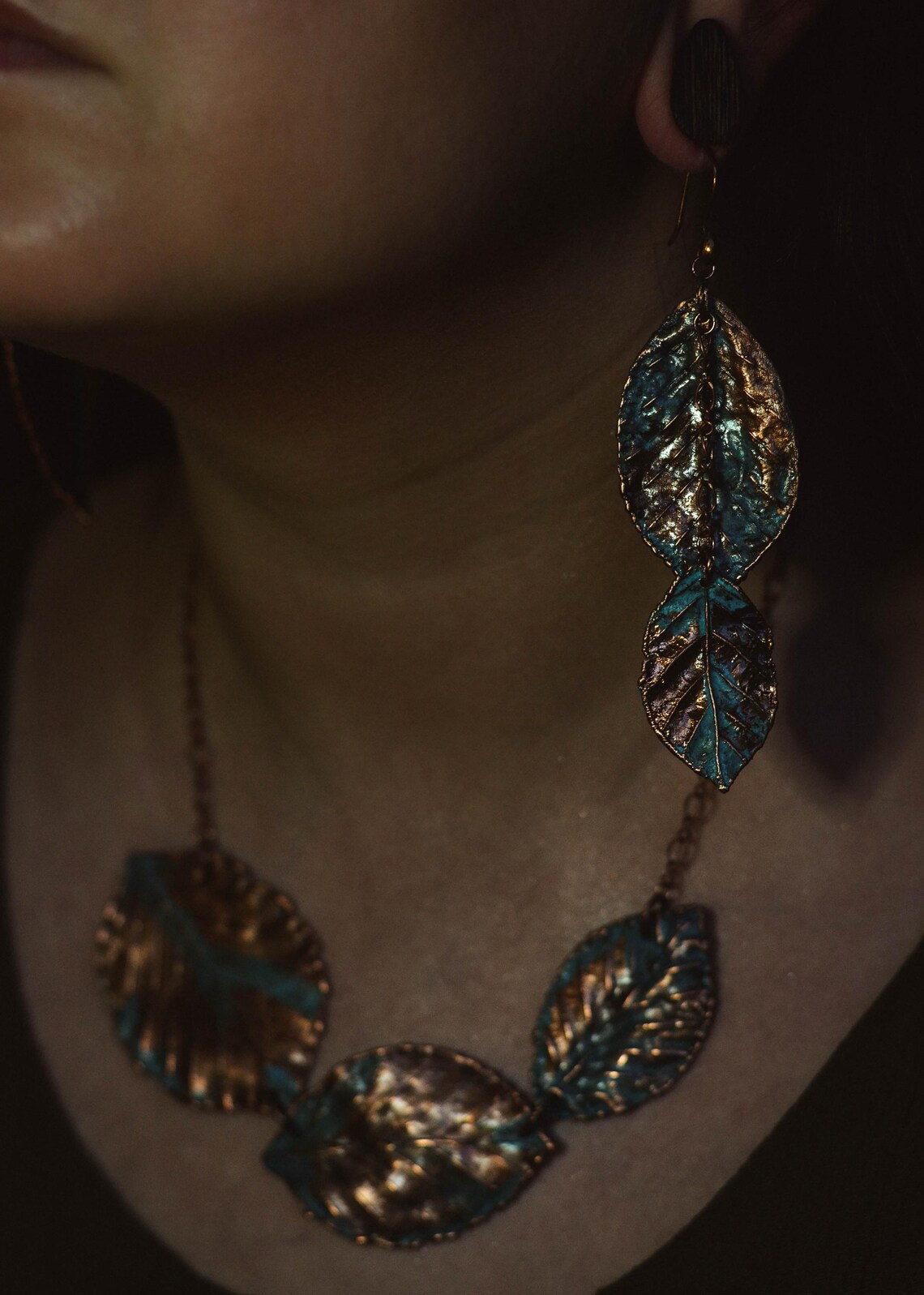 Beech Leaf Jewelry Set • Electroformed Botanical Necklace ...