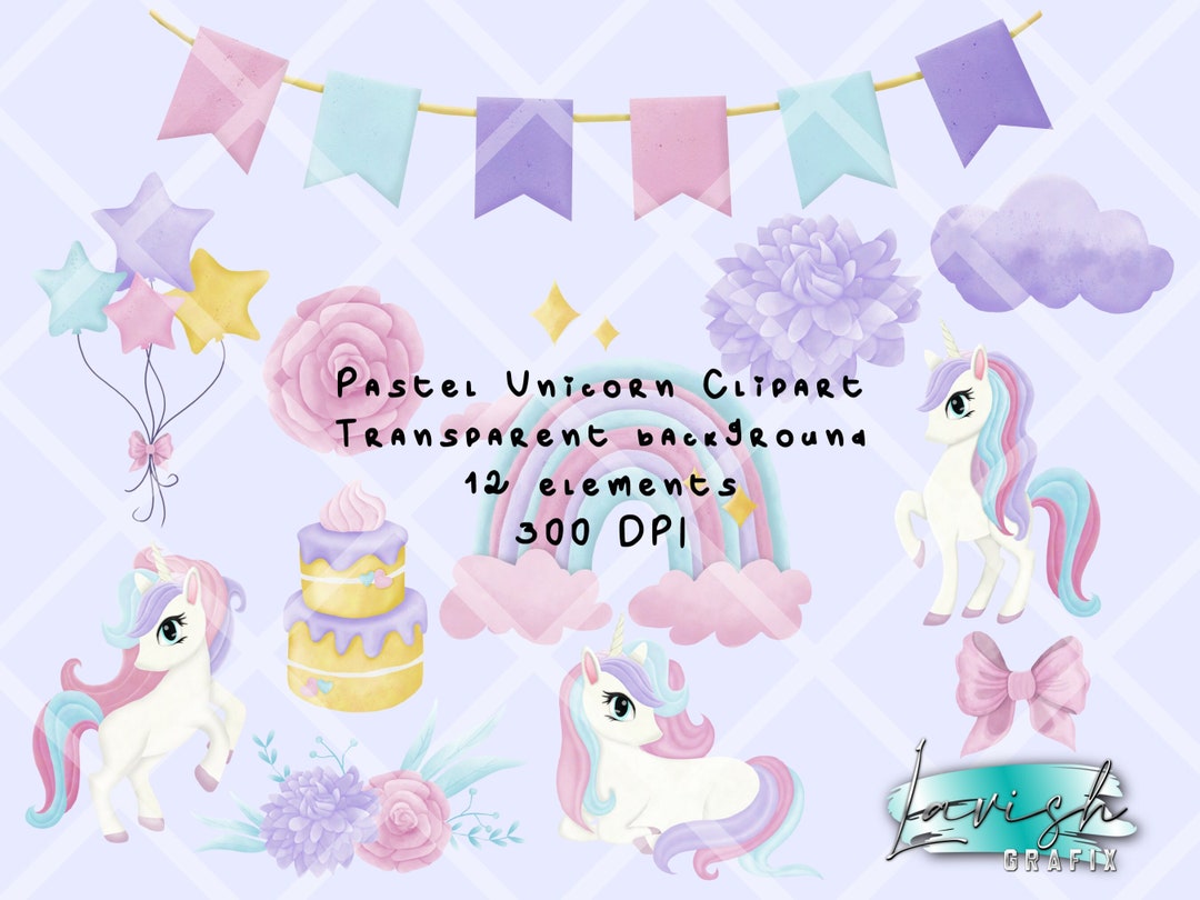 Unicorn Clipart, Pastel, Cute Designs, PNG, Sublimation, Commercial ...