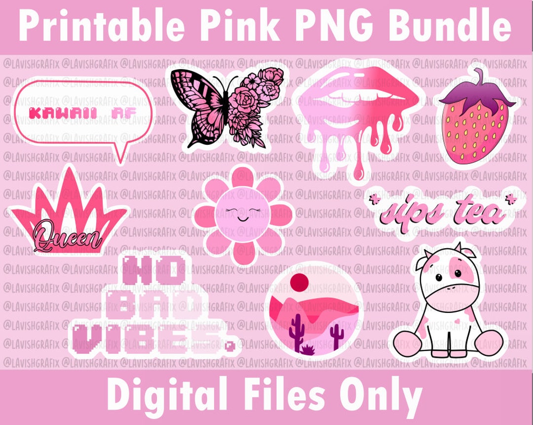 Pink Aesthetic PNG Files, Pink Bundle, Sticker Design, Small Business ...