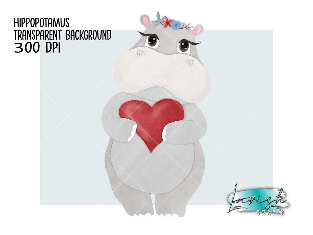 Hippopotamus, Holding Heart, Instant Download, Hippo, Valentines Day ...