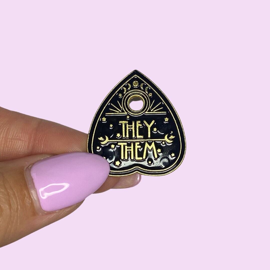Pronoun Pin They/them Black Enamel Planchette Ouija Brooch Badge Gift ...
