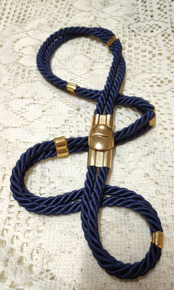 VINTAGE BELT double drawstring in blue satin original… - Gem