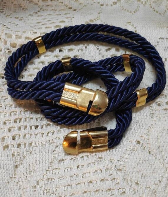 VINTAGE BELT double drawstring in blue satin original… - Gem