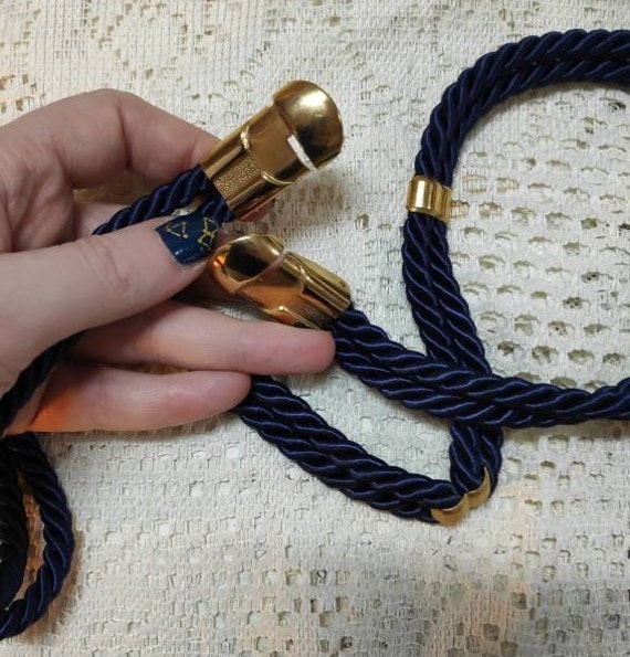 VINTAGE BELT double drawstring in blue satin original… - Gem