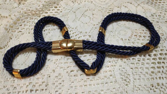 VINTAGE BELT double drawstring in blue satin original… - Gem