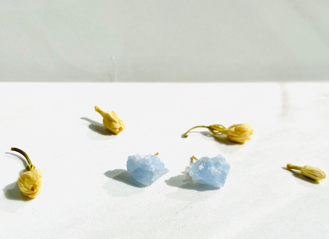 Real Baby Blue Calcite Crystal Earring Studs / Crystal Earrings ...