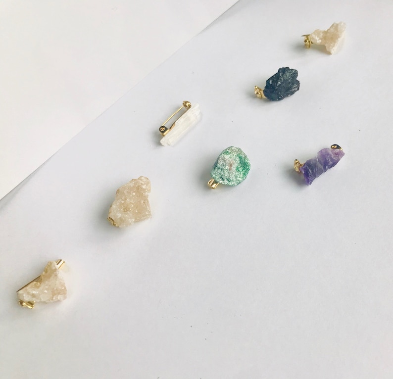 Real Crystal Gemstone Pins (gold / Silver) Gift - Etsy
