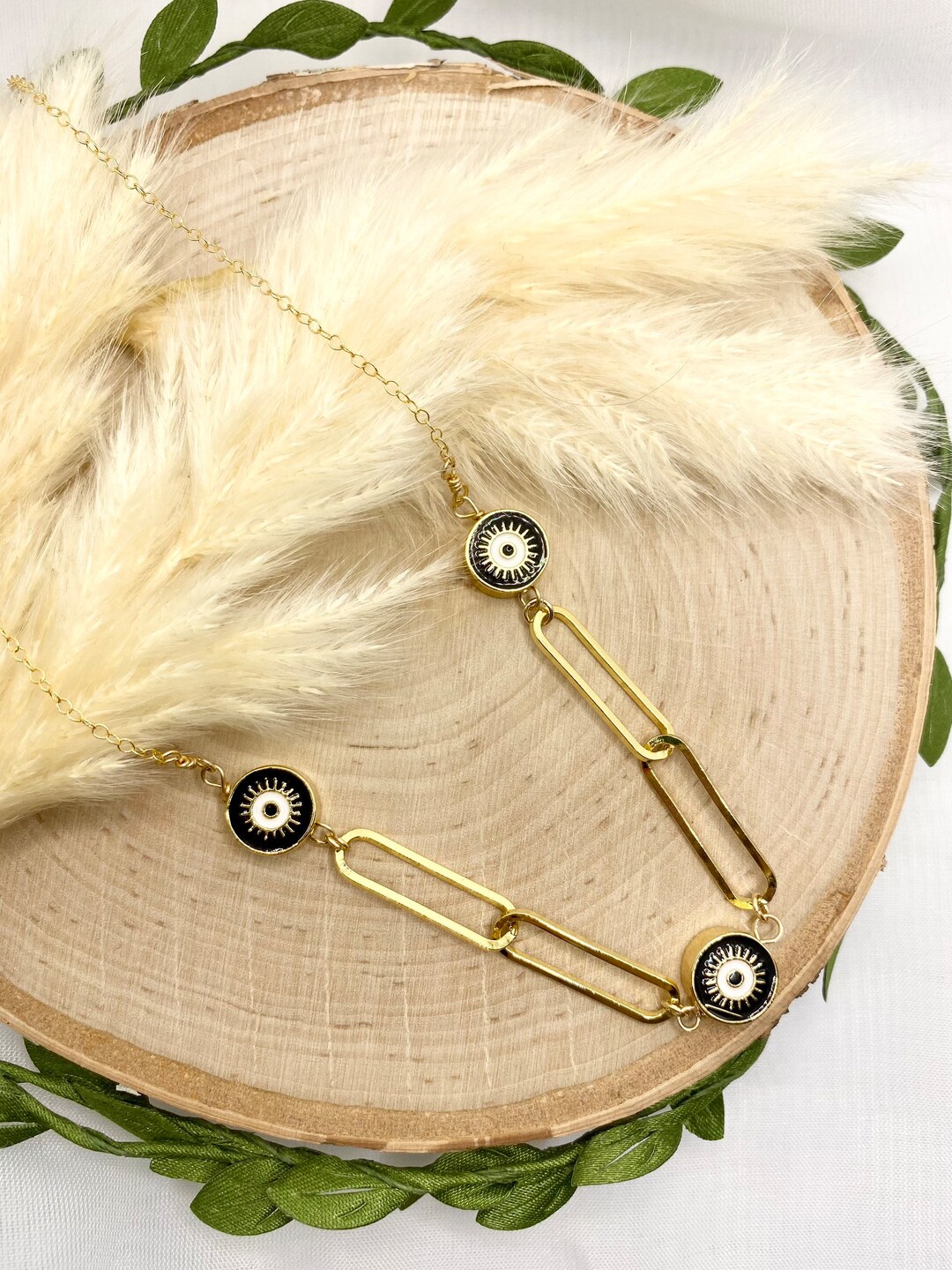 Evil Eye Paperclip Chain Accented Necklace - Gold Filled - Etsy