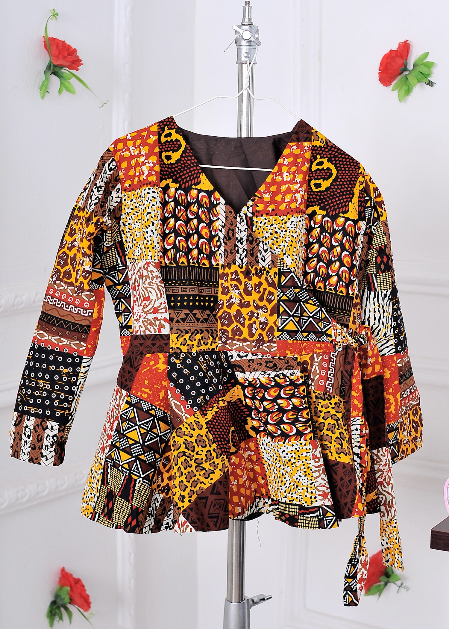 Peplum Ankara Women Top, African Print Top Blouse With Zip, Short Sleeve Blouse Formal Office ...