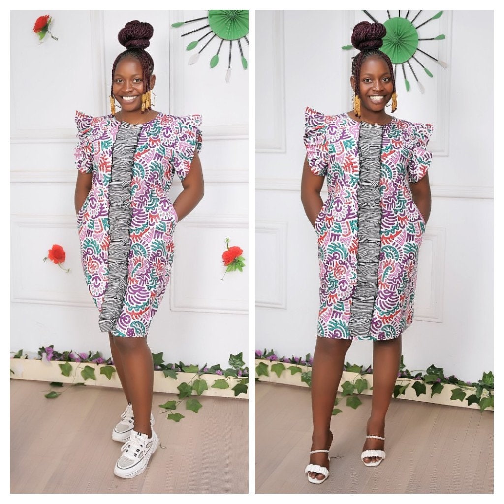 Pink African Print Dress, Formal Knee Length Short Sleeve Summer Shift ...