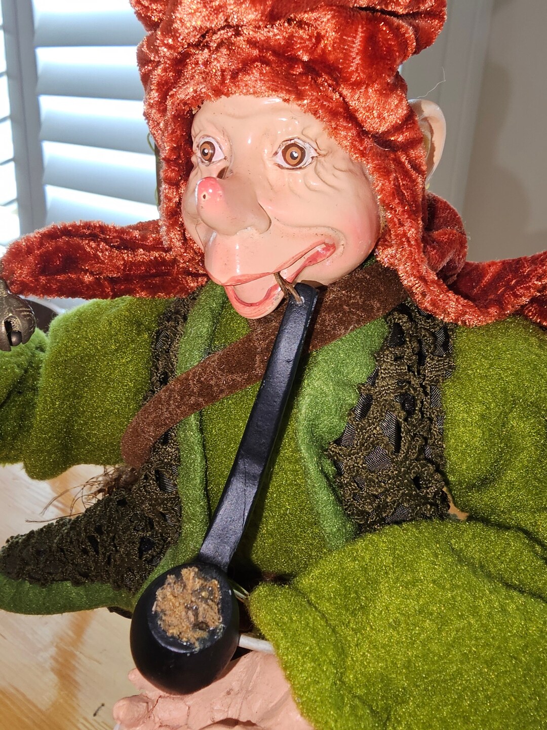 Vintage Irish Fairy Elf With Smoking Pipe, Bells, Satchel - Large ...