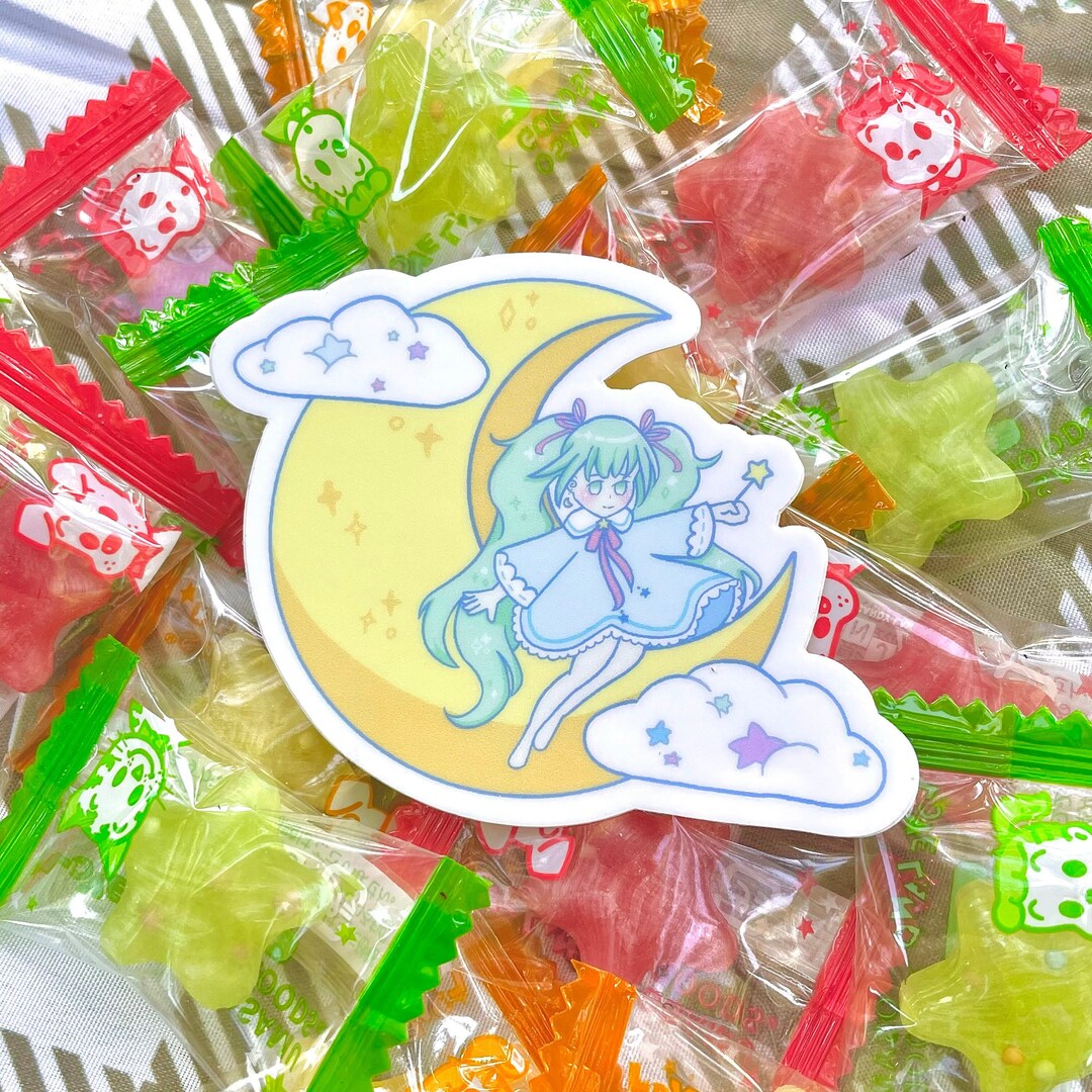 Cute Anime Girl on the Moon Sticker - Etsy