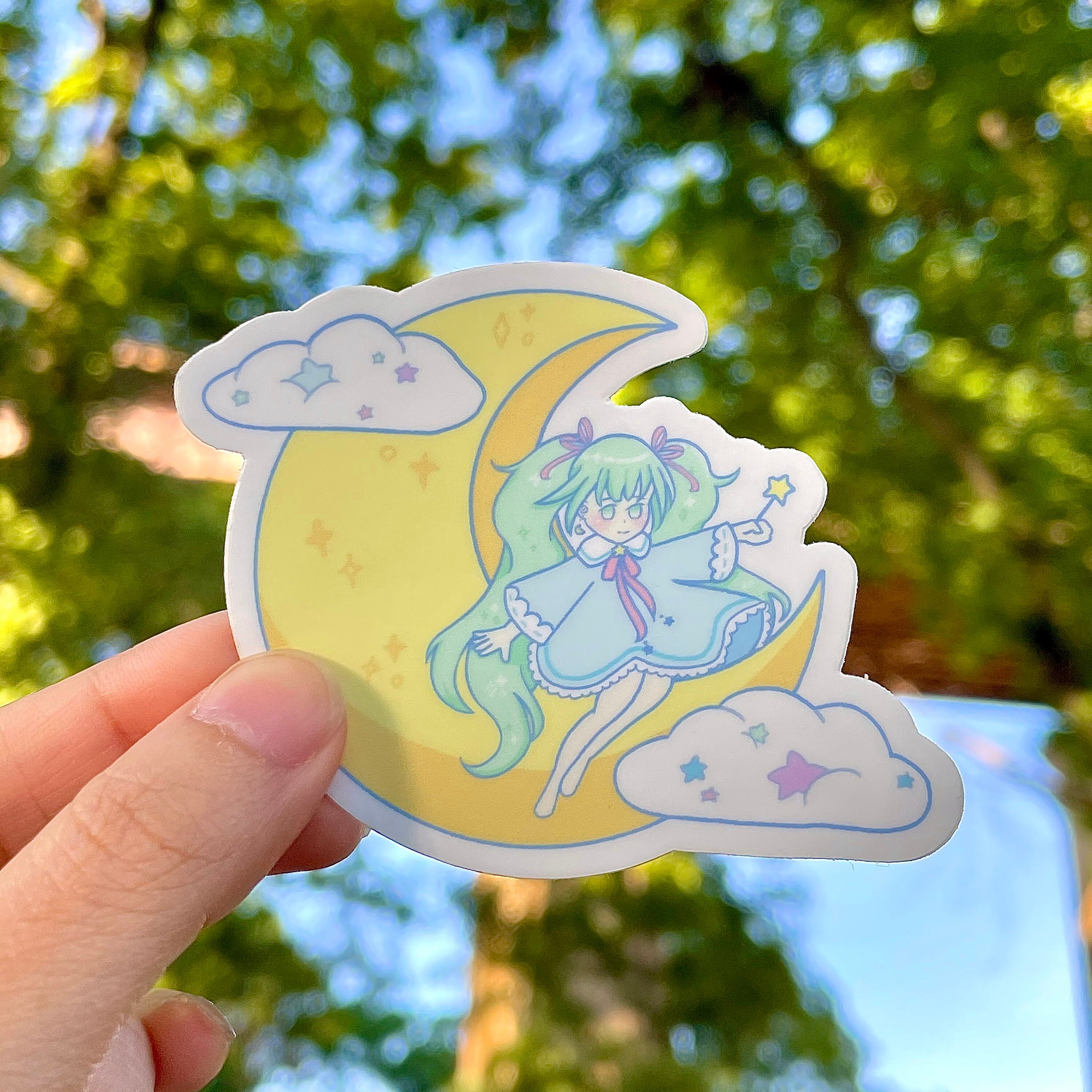 Cute Anime Girl on the Moon Sticker - Etsy