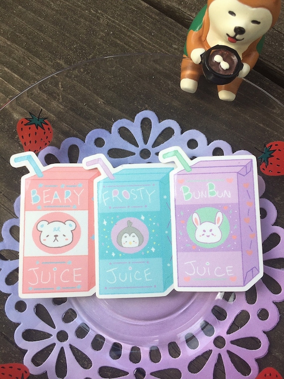 Kawaii Animal Juice Boxes Waterproof Sticker Water Bottle | Etsy