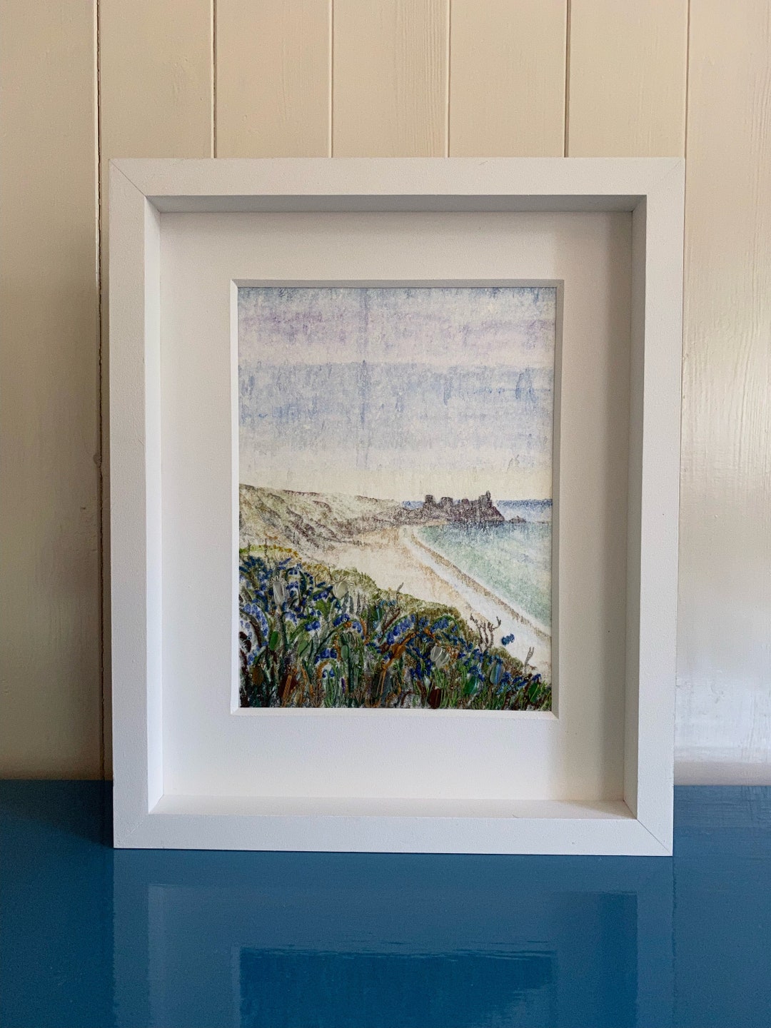 Cornwall Beach Textile Art, Sea Glass, Embroidery, Framed - Etsy UK
