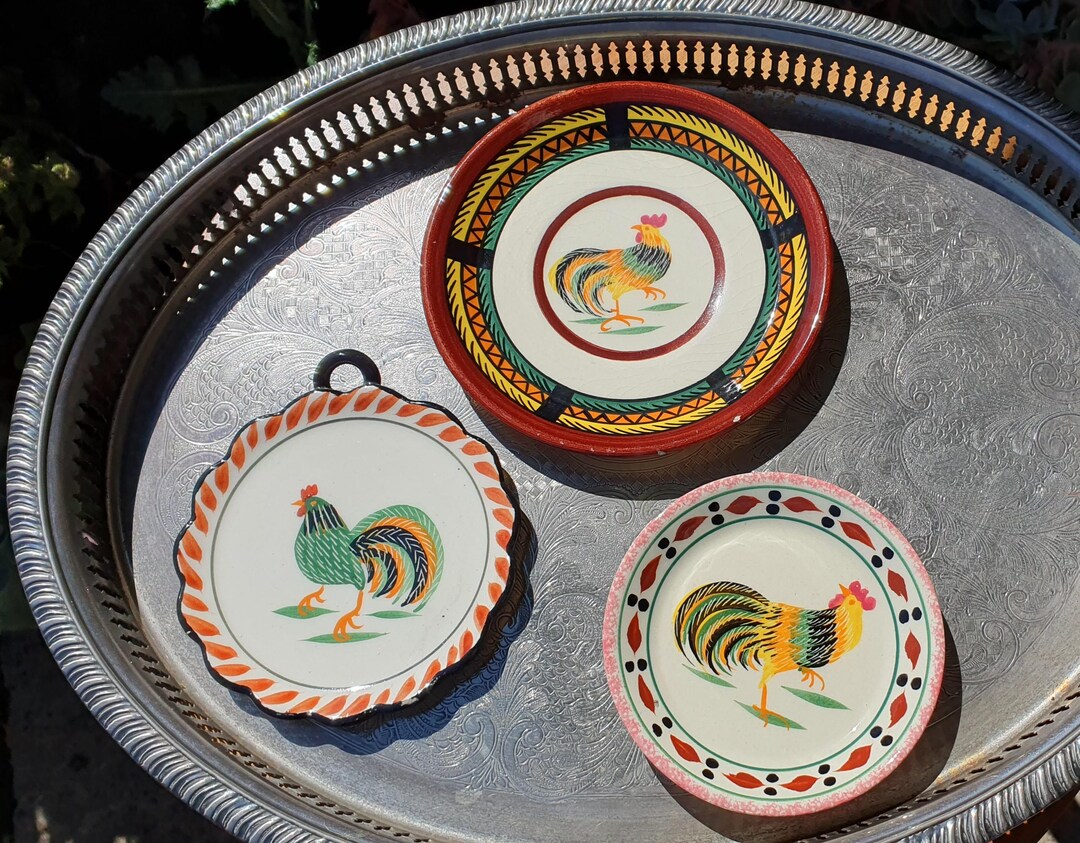 Set of 3 Vintage Quimper Plates From HR Henriot Cockerel or Rooster ...