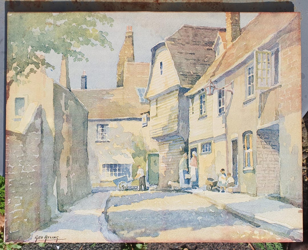 Vintage George Ayling Watercolour Idyllic English Village Possibly ...
