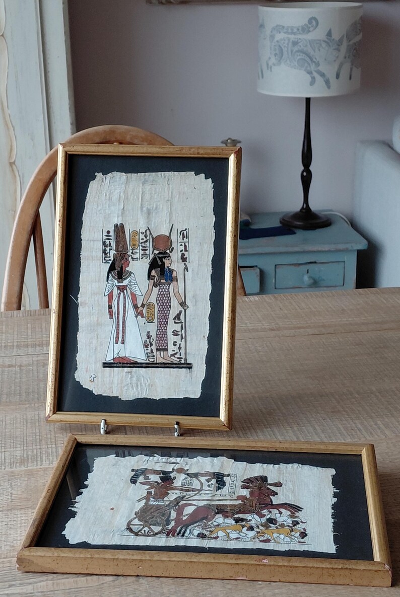 Pair of Vintage Papyrus Silk Screen Prints of Iconic Ancient Egyptian ...