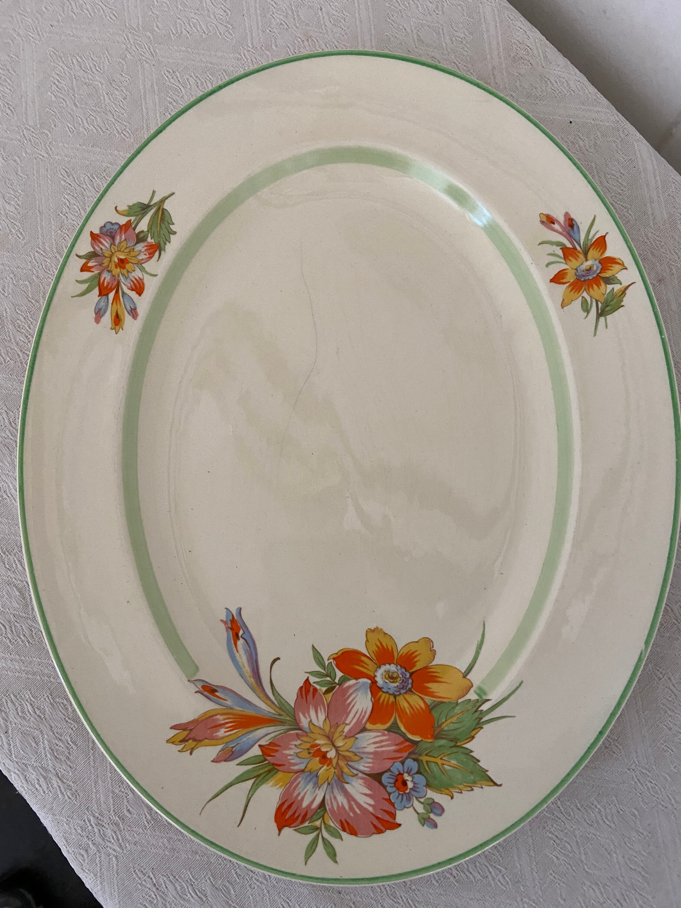 Vintage China Serving Platters / Plates With Floral Detail and Green ...