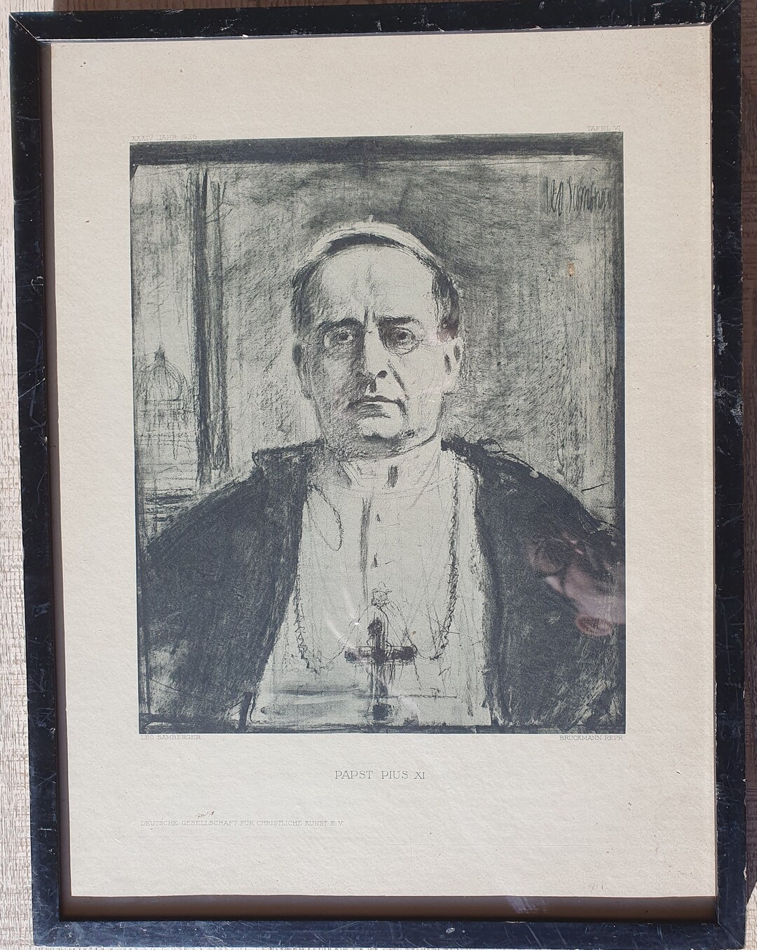 Rare Vintage Framed Print of Pope Pius XI From Charcoal Drawing by Leo ...