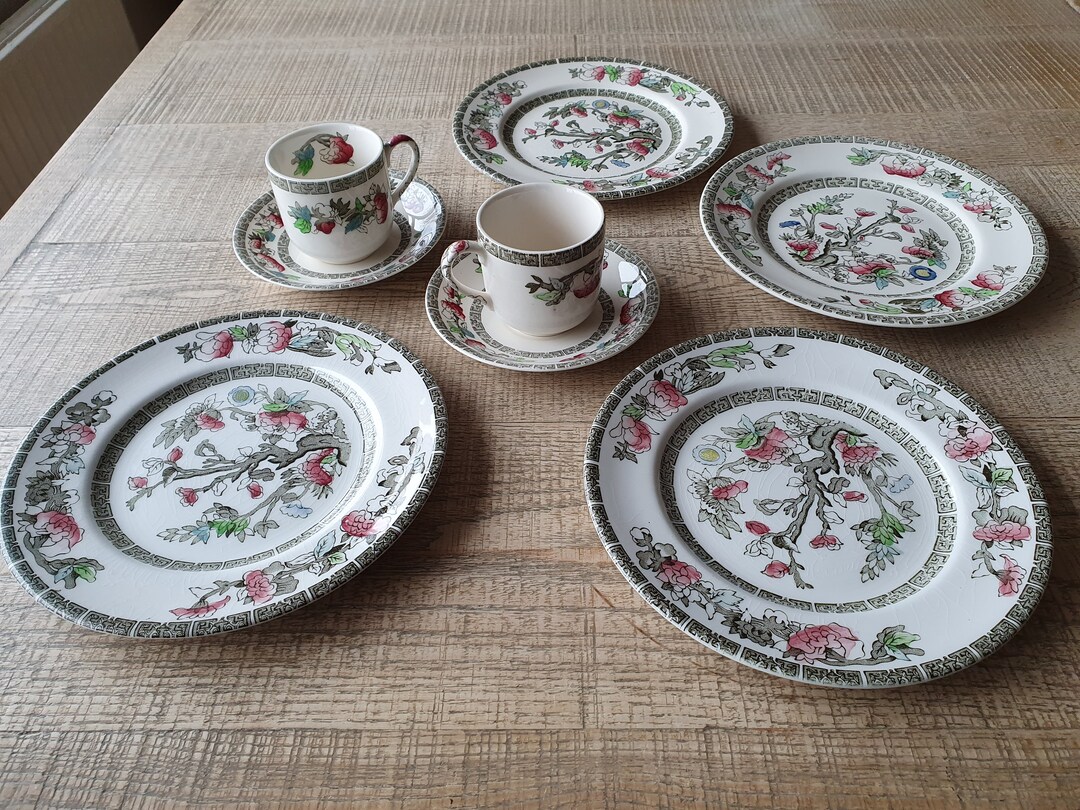 Vintage Indian Tree Pattern Two Coffee Cups and Saucers and Four Side ...