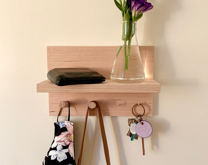 Oak Entryway Shelf & Key Holder 27.5cm (entry Shelf, Organiser, Premium ...