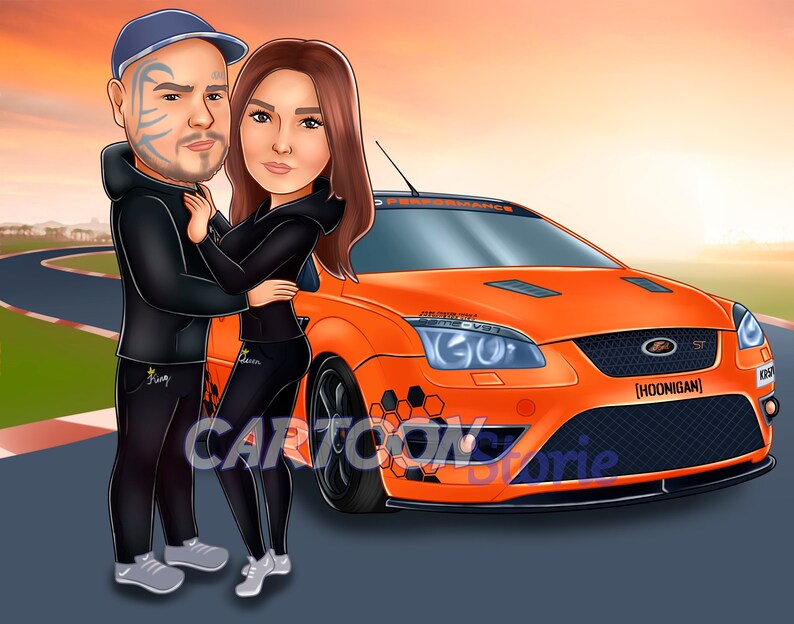 Custom Couple Portrait With Car Anniversary Gift - Etsy