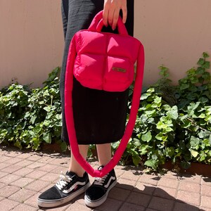 Handcrafted Pink Mini Puffer Bag With Zipper Closure, Inner Pocket, and ...