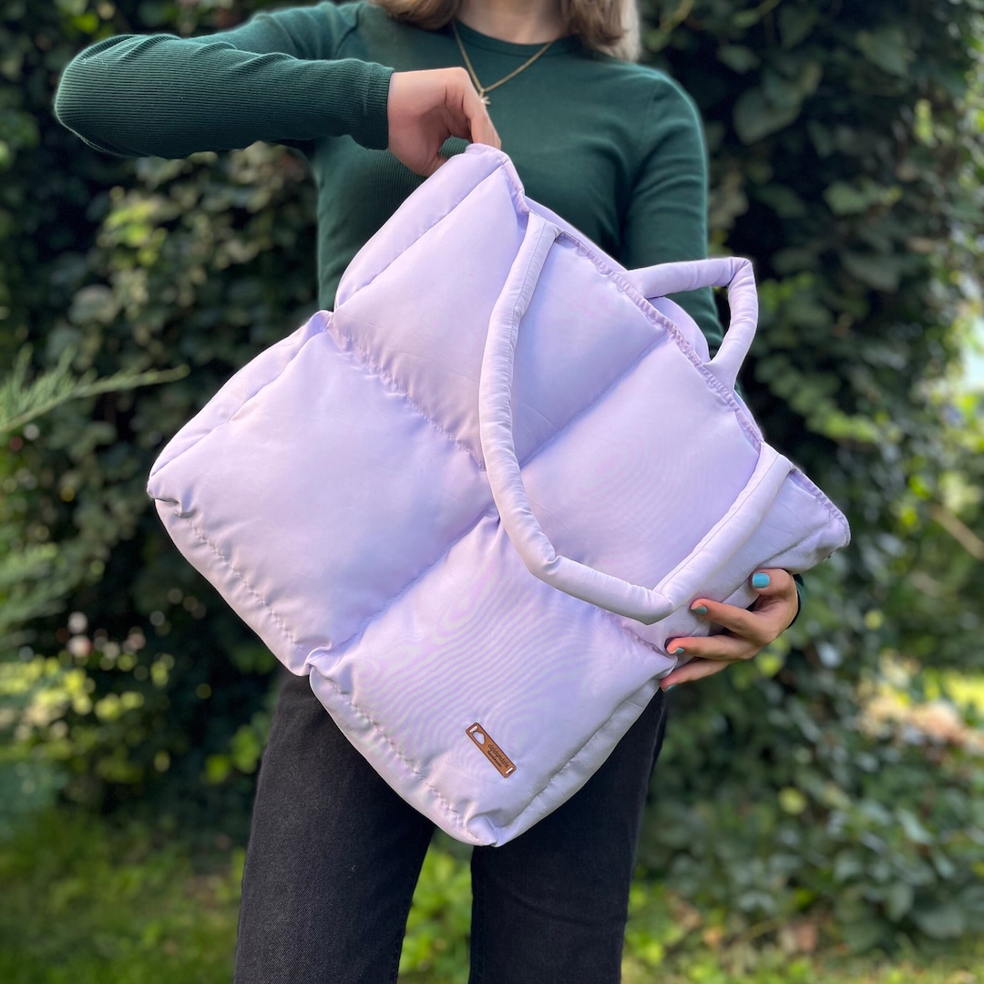 Puffer Bag, Lilac Puffy Bag, Large Size Tote Bag, Puffer Work Bag ...
