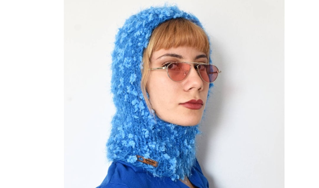 Hand Knitted Blue Balaclava, Fuzzy Balaclava, Handmade Fluffy Hood - Etsy