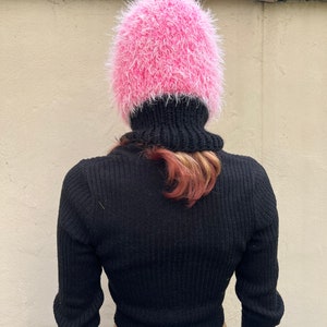 Fuzzy Balaclava Knit, Hand Knitted Fluffy Balaclava in Pink Black White ...