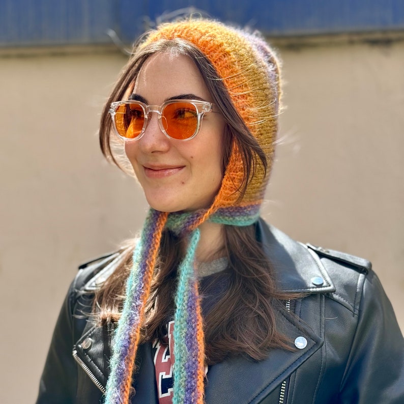 Hand Knitted Mohair Balaclava Bonnet: Orange Purple Adult Winter Hat - Etsy