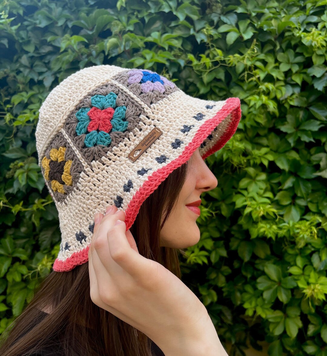 Handmade Bucket Hat, Granny Square Bucket Hat, Hand Crafted Summer Hat ...