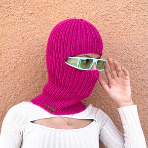 Pink Balaclava, Full Face Balaclava, Hand Knitted Socky Balaclava Face ...