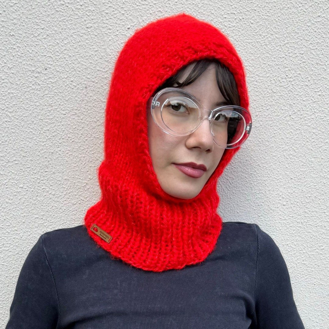 Red Mohair Balaclava, Hand Knitted Warm Balaclava, Super Soft Balaclava ...