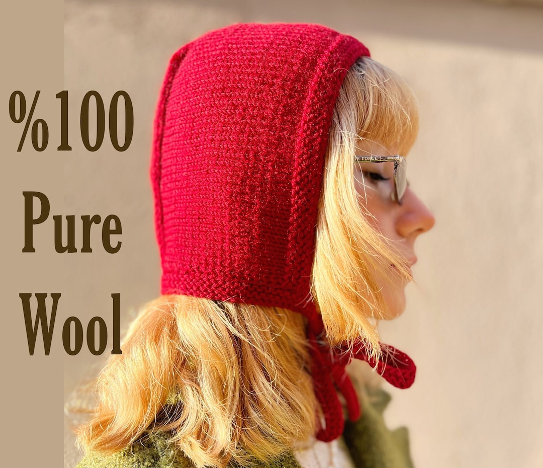 Hand-knit Wool Bonnet: Vintage Winter Hood, Cozy Ear Warmer - Etsy