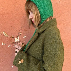 Knit Bonnet in Green, Handmade Bonnet for Adults, Mohair Balaclava ...