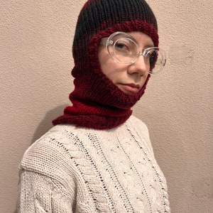 Balaclava Ski Mask in Degrade Red and Dark Gray | Wool Knit Balaclava ...