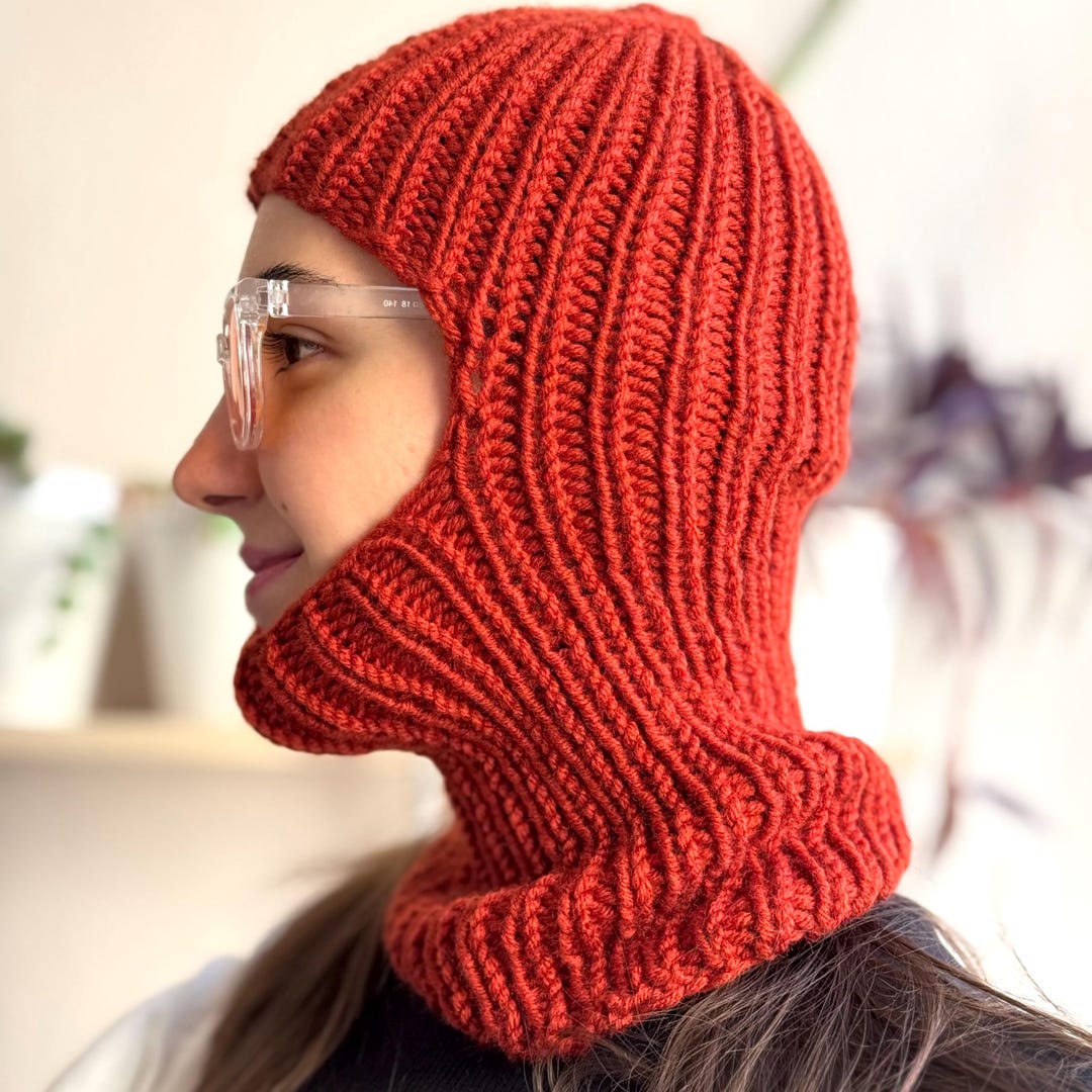 Hand Knitted Rust Red Balaclava - Stylish Ribbed Ski Mask for Winter - Etsy