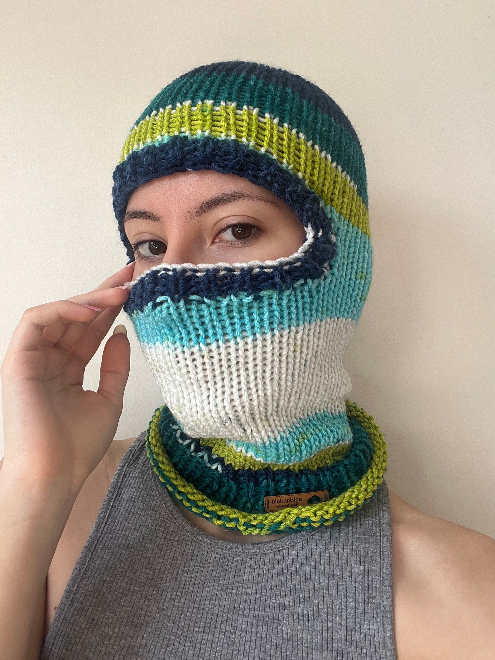 Balaclava Full Face Cover in Blue and Green Tones, Knitted Balaclava - Etsy