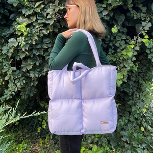 Handmade Lilac Puffer Tote Bag: Large Padded Laptop Bag - Etsy