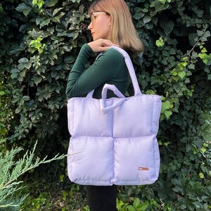 Puffer Bag, Lilac Puffy Bag, Large Size Tote Bag, Puffer Work Bag ...