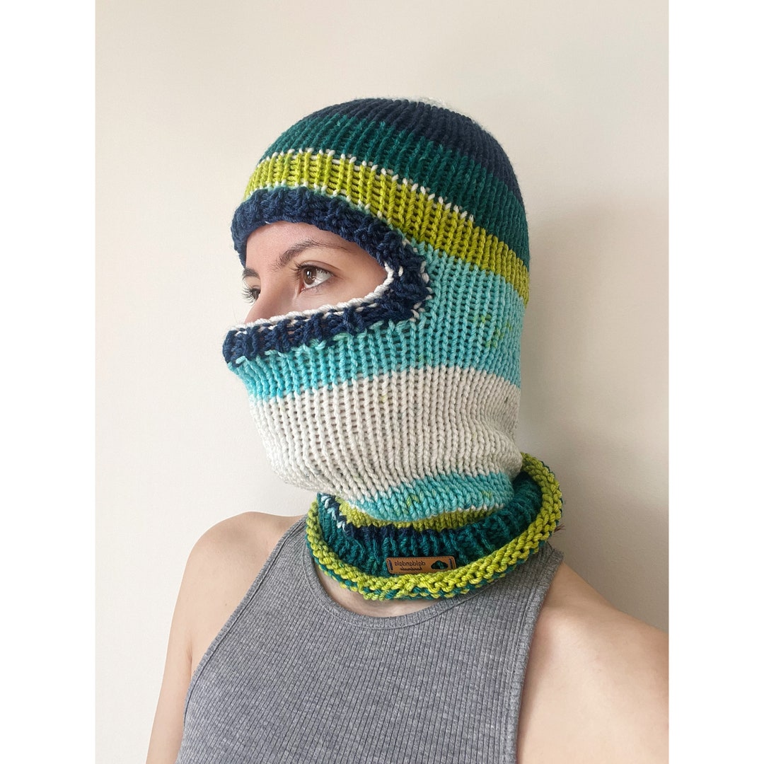 Balaclava Full Face Cover in Blue and Green Tones, Knitted Balaclava - Etsy