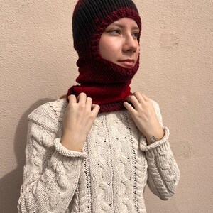 Balaclava Ski Mask in Degrade Red and Dark Gray | Wool Knit Balaclava ...
