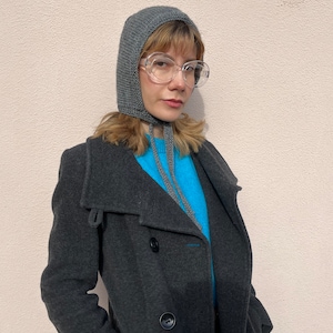 Gray Knit Bonnet for Adults, Pure Wool Bow Tie Bonnet, Balaclava With ...