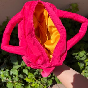 Handcrafted Pink Mini Puffer Bag With Zipper Closure, Inner Pocket, and ...