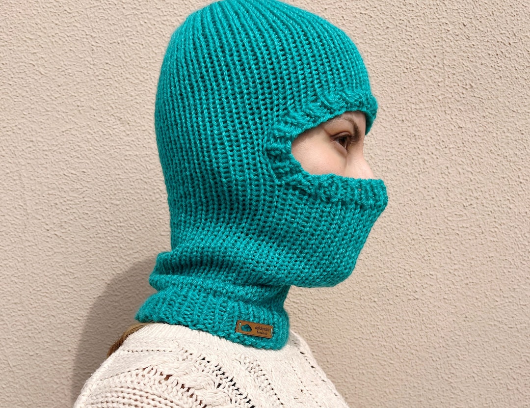 Full Face Balaclava, Handknit Blue Balaclava, Vegan Balaclava, Knit ...