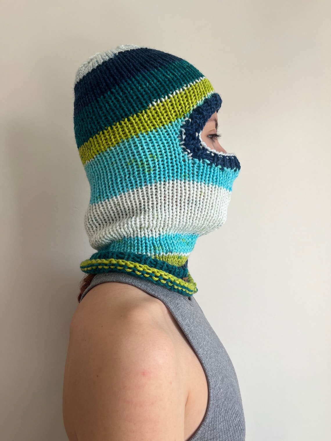 Balaclava Full Face Cover in Blue and Green Tones, Knitted Balaclava - Etsy