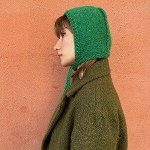 Knit Bonnet in Green, Handmade Bonnet for Adults, Mohair Balaclava ...