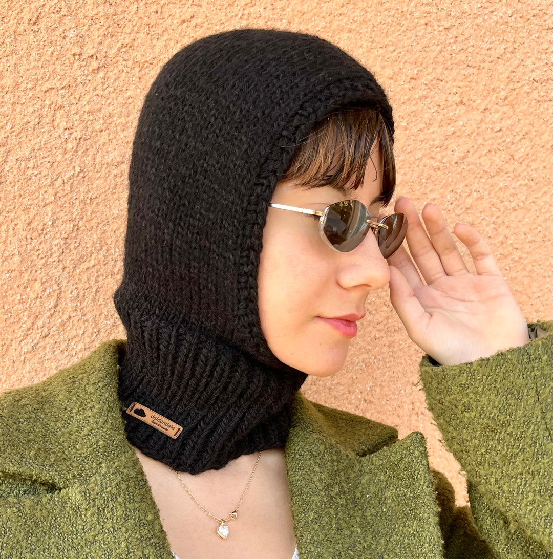 Black Balaclava Knit Balaclava Womens Wool Cotton Balaclava Face Mask ...